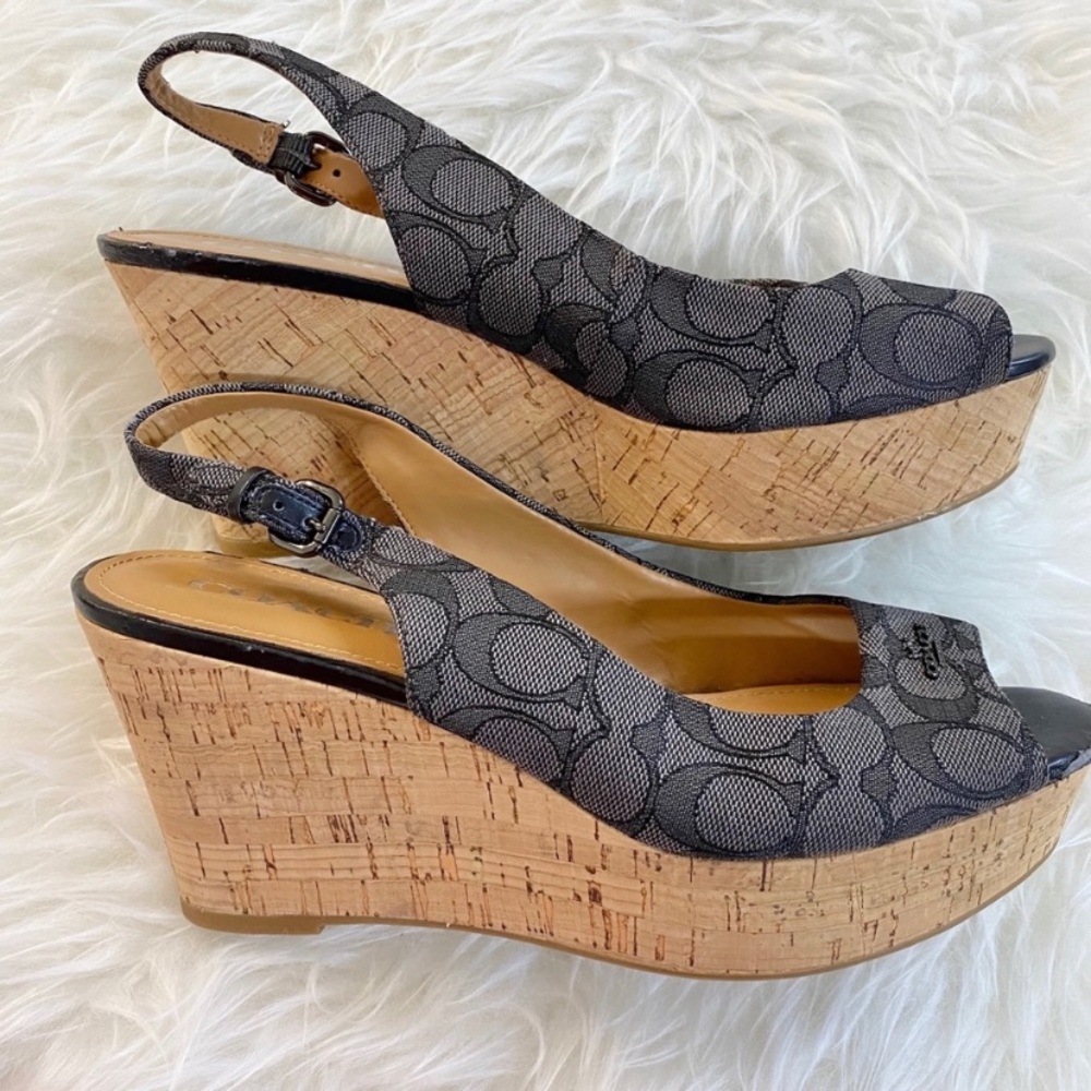 Coach Women’s Signature Ferry Jacquard Cork Wedges - Gem